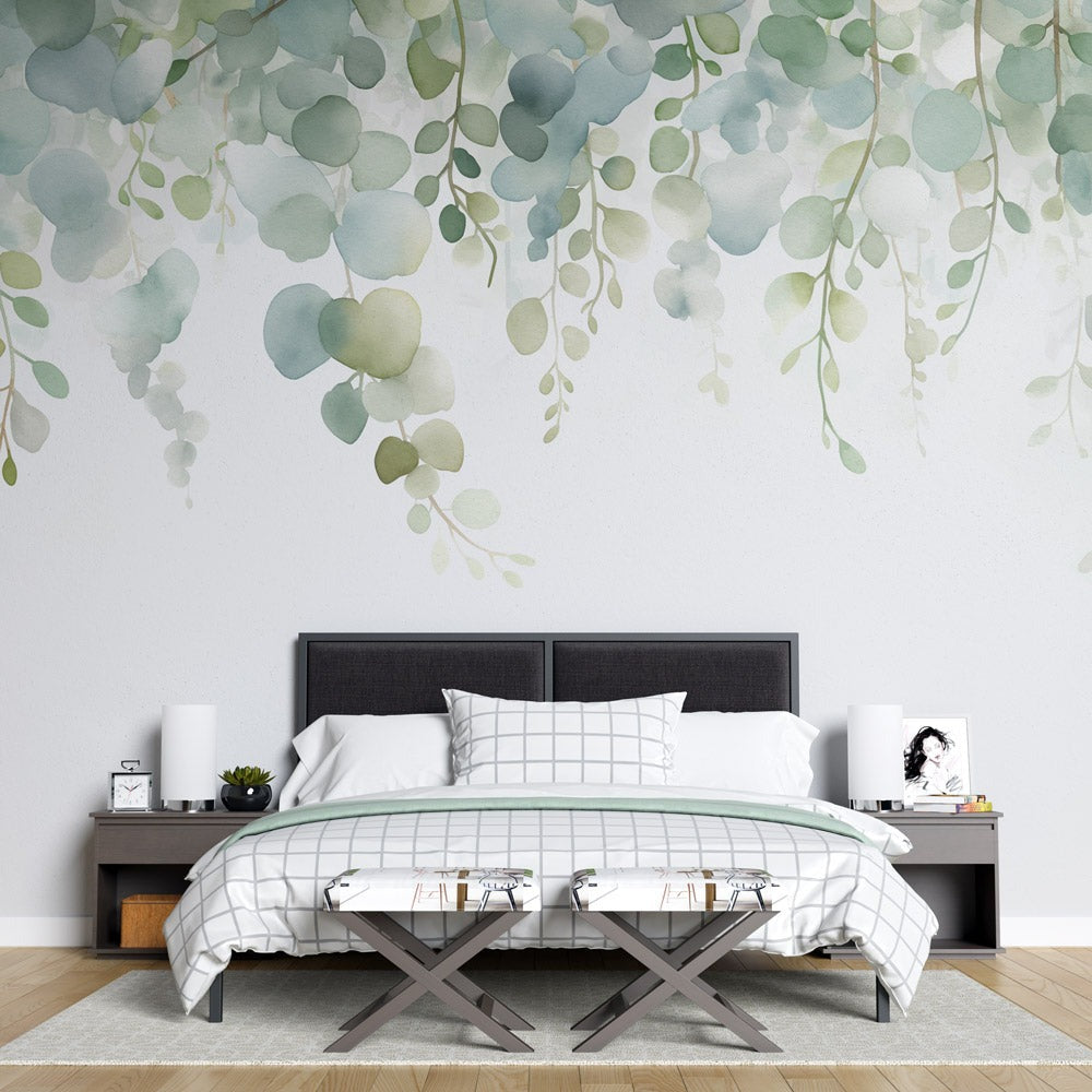 Hanging vegetation mural wallpaper | Poetic plant cascade for dreamy ...