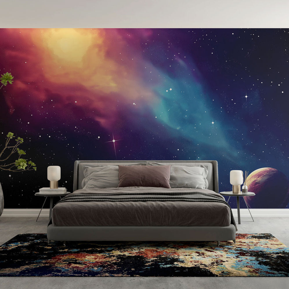 Space Mural Wallpaper | Colorful Swirling Galaxy — WonderMural