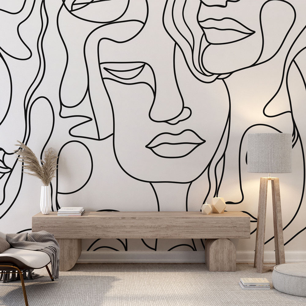 Line Art Mural Wallpaper | Line and Drawing - Contemporary Art Deco ...