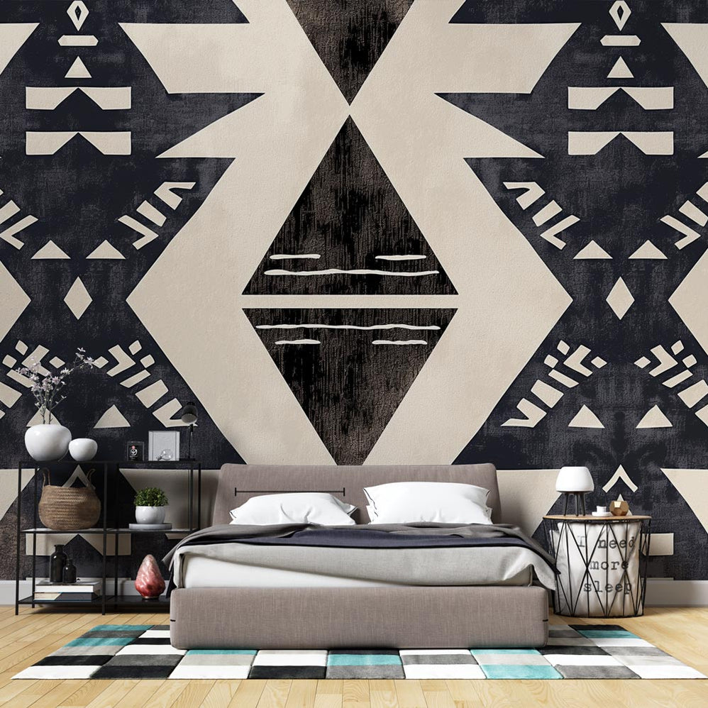 African Ethnic Mural Wallpaper | Tribal Patterns between Black White a ...