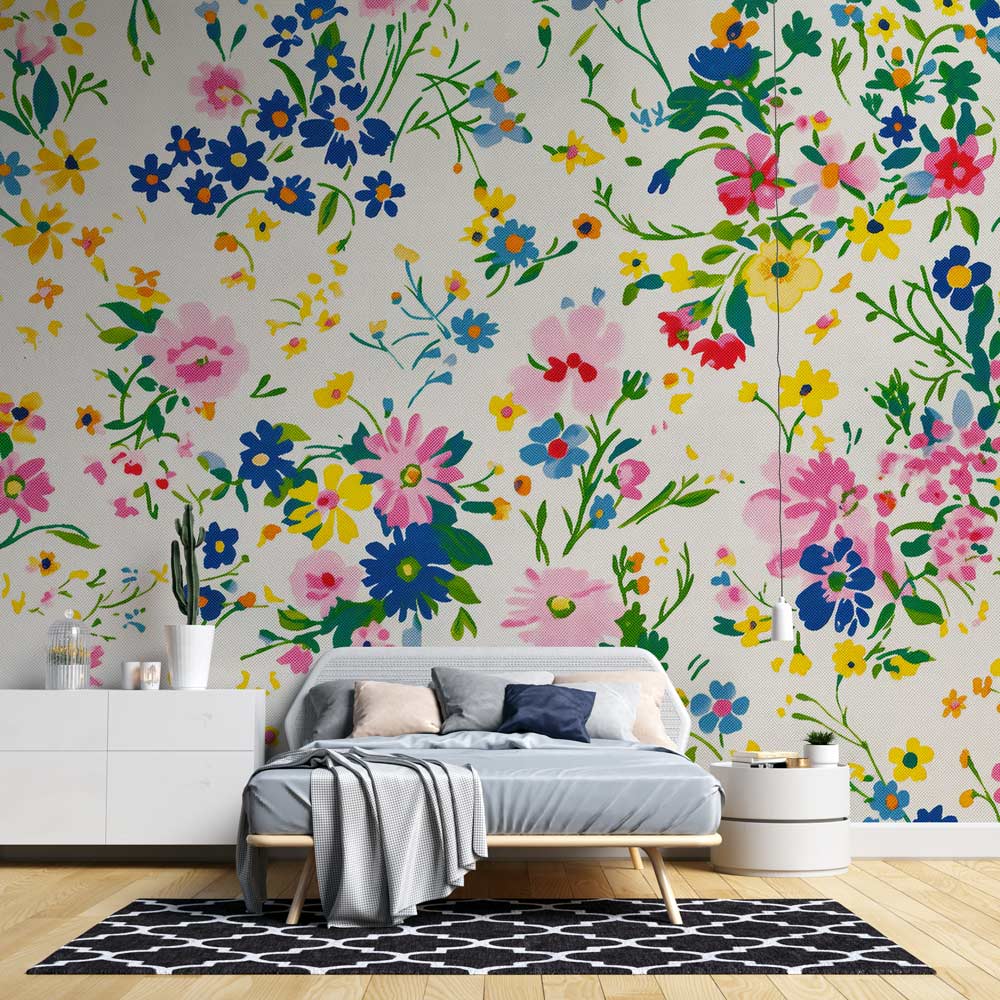 Mural Wallpaper flowers | Small colorful pastel flowers — WonderMural