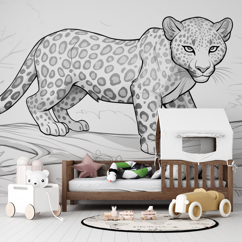 Mural Wallpaper coloring | Leopard on its branch — WonderMural