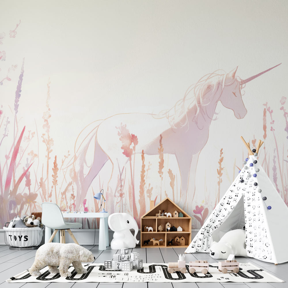 Unicorn Wallpaper | Pastel Meadow — WonderMural