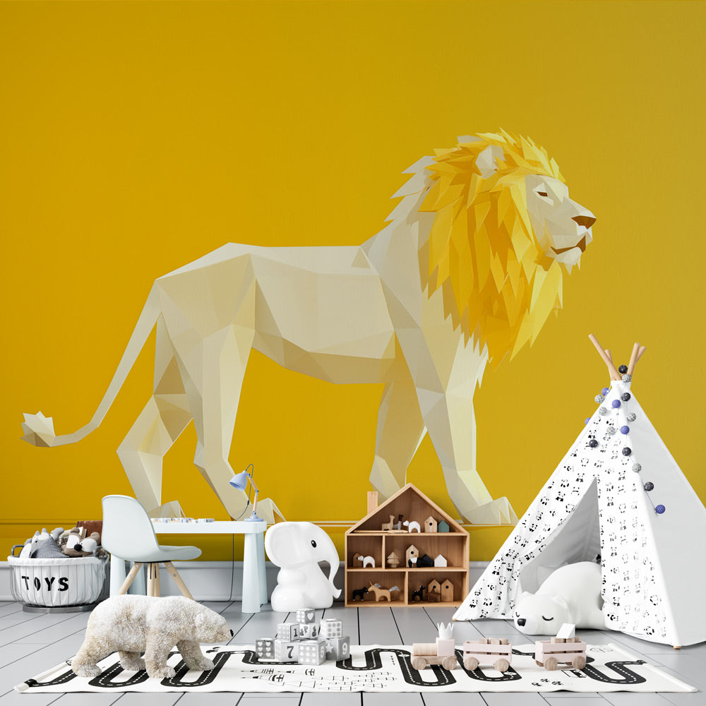 Majestic Lion Mural Wallpaper | Bright Yellow Background — WonderMural