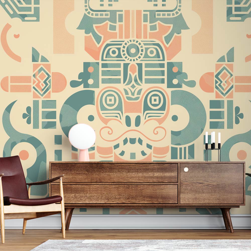 Mural Wallpaper ethnic Maya | Temple symbol in pastel — WonderMural