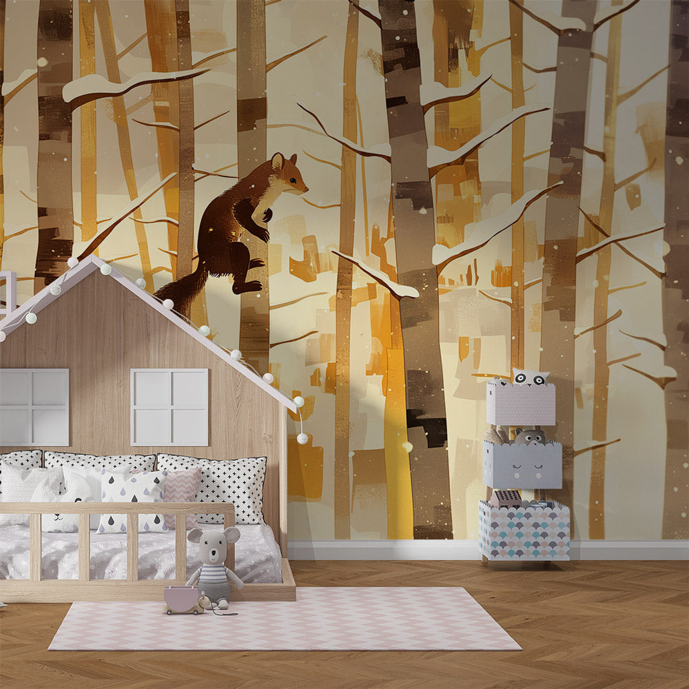 Weasel Wallpaper | Birch Forest — WonderMural