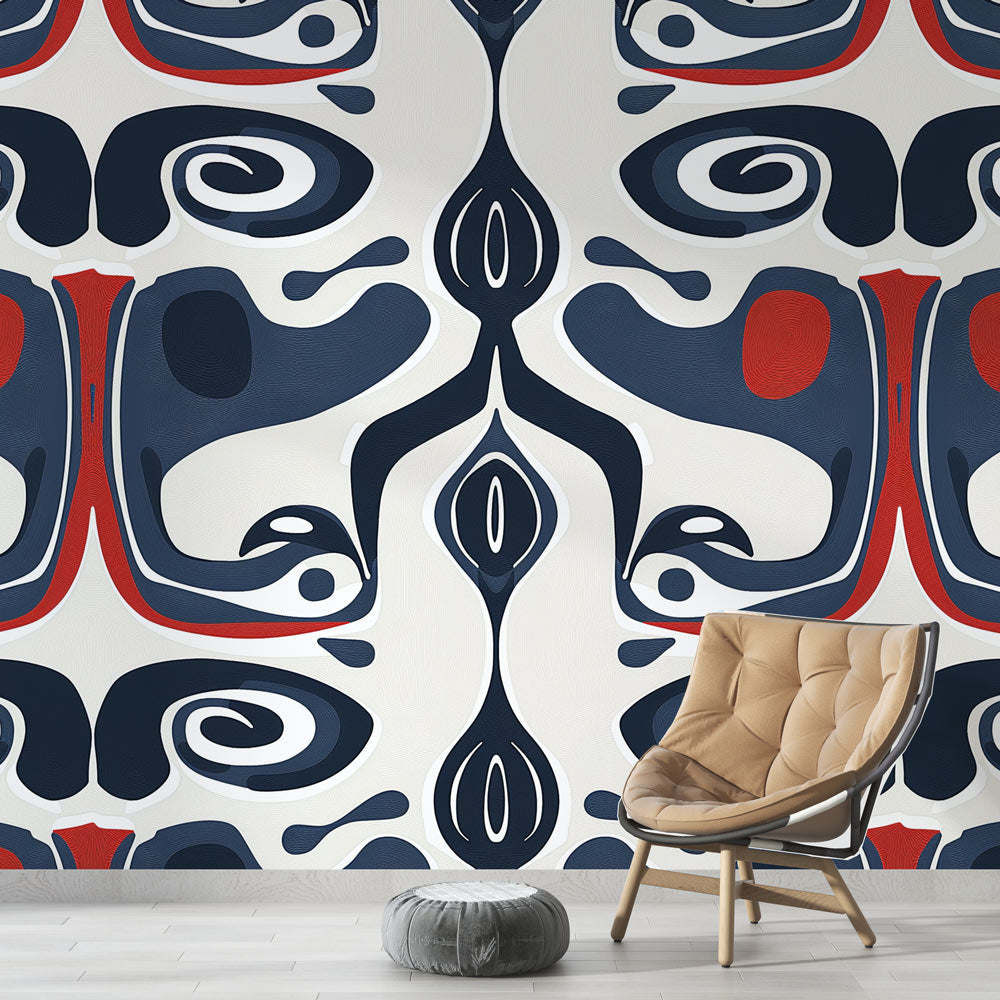 Mural Wallpaper ethnic Inuit | Blue and red tribal patterns — WonderMural