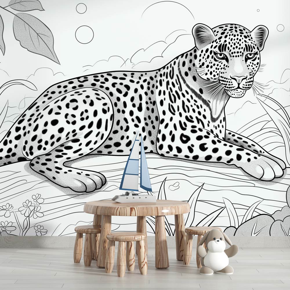 Mural Wallpaper coloring | Leopard hides in the jungle — WonderMural