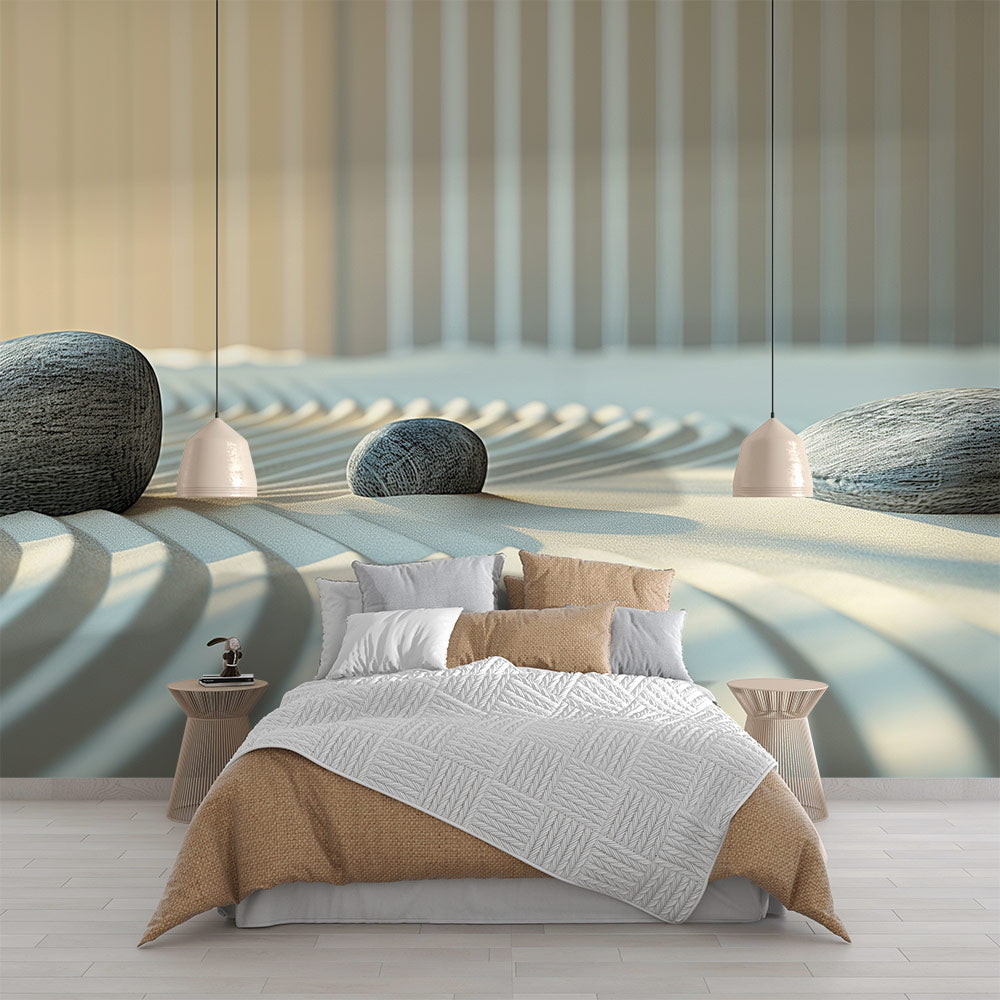 Zen Mural Wallpaper | Three Stones in a Japanese Garden — WonderMural