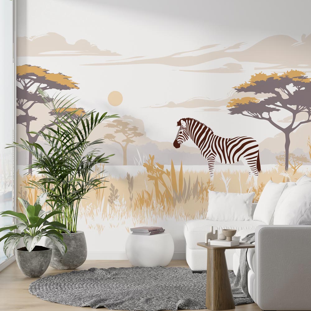 Zebra Mural Wallpaper | In the Heart of the African Savannah — WonderMural