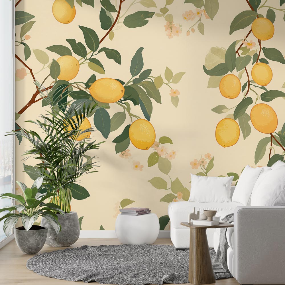 Lemon Mural Wallpaper | Lemon Tree Harvest — WonderMural