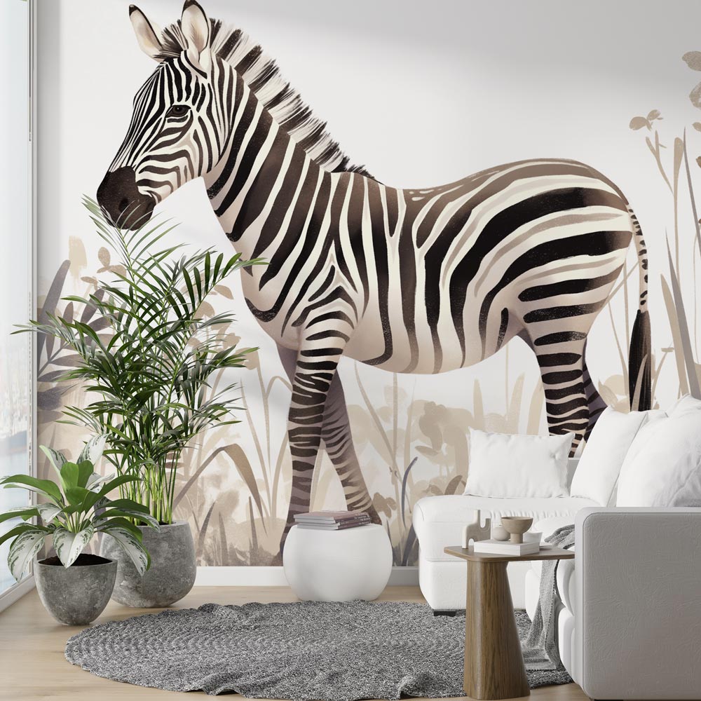 Zebra Mural Wallpaper | Pastel Gray Color — WonderMural