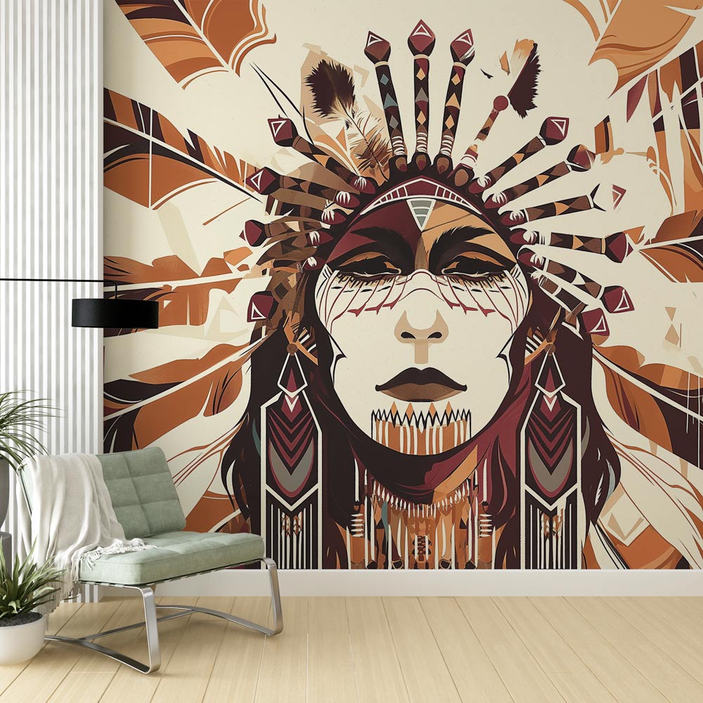 Mural Wallpaper ethnic Native American | Portrait of an Indian warrior ...