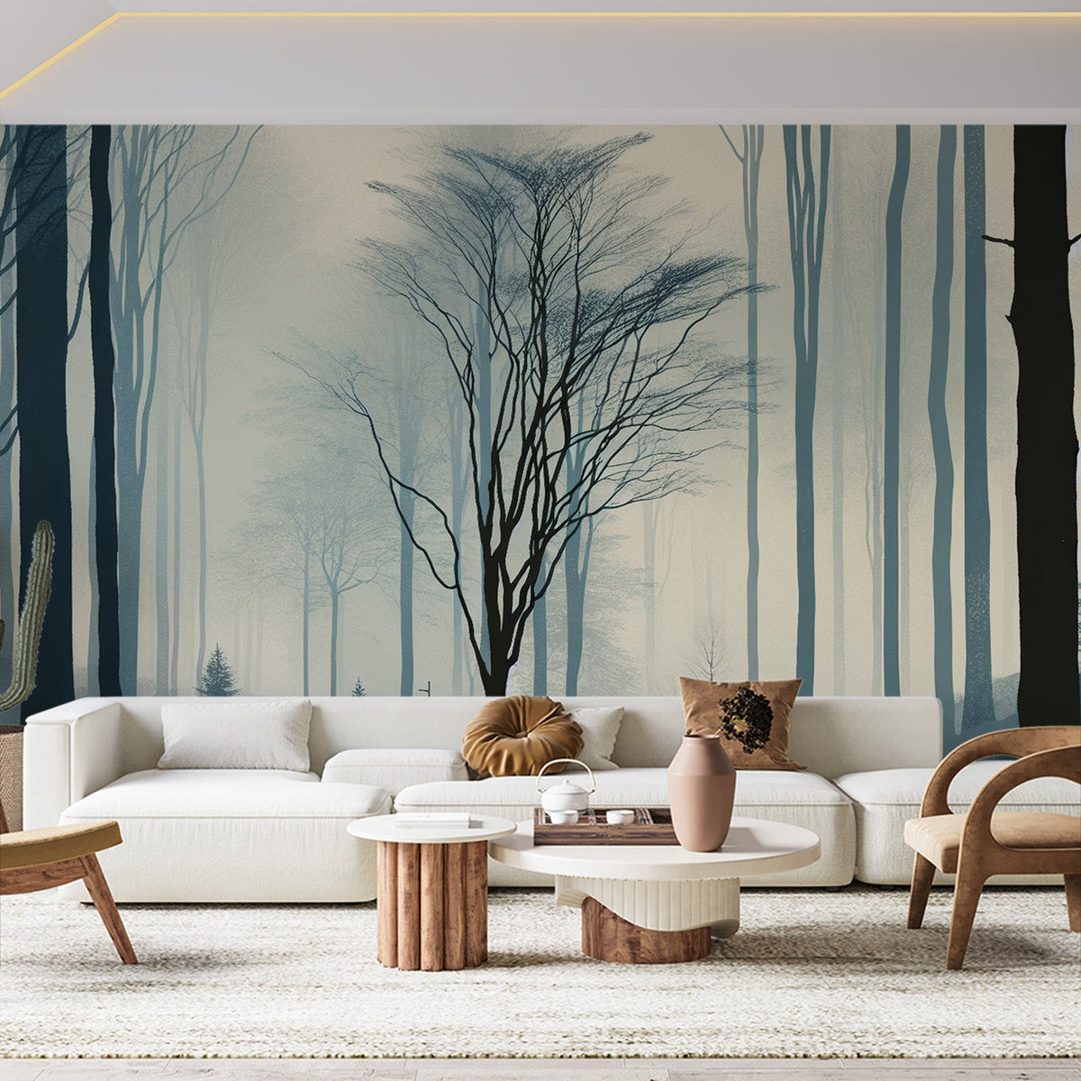 Tree Mural Wallpaper | Dark Forest with Tall Trees and Fir Trees ...