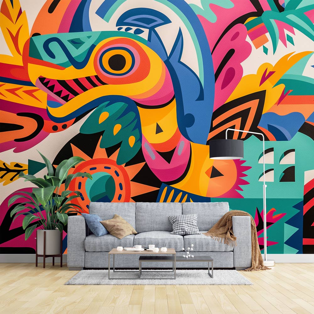 Mural Wallpaper ethnic Aztec | Colorful snake — WonderMural