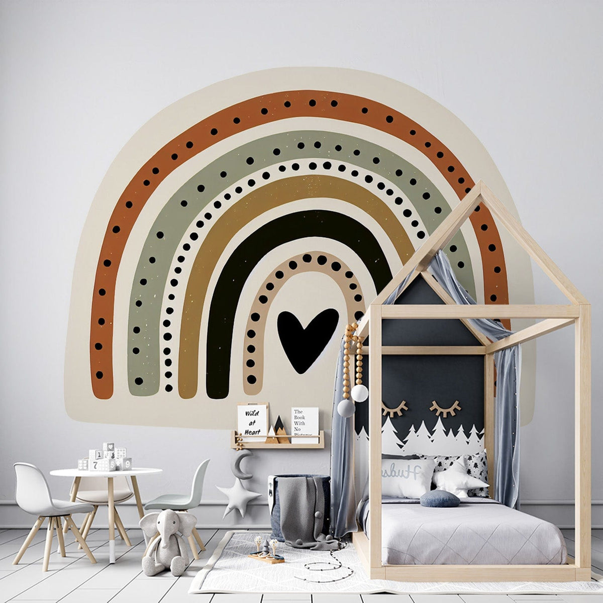 Regenbogen-Murale Tapete | Herz und neutrale moderne Farben — WonderMural
