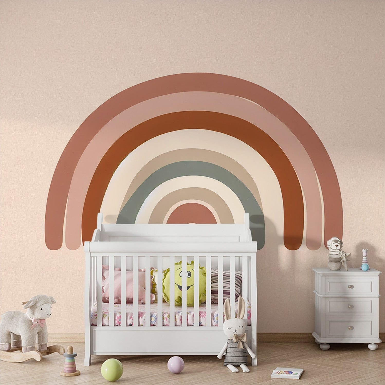 Rainbow Mural Wallpaper | Pastel Colors on Light Pink Background ...