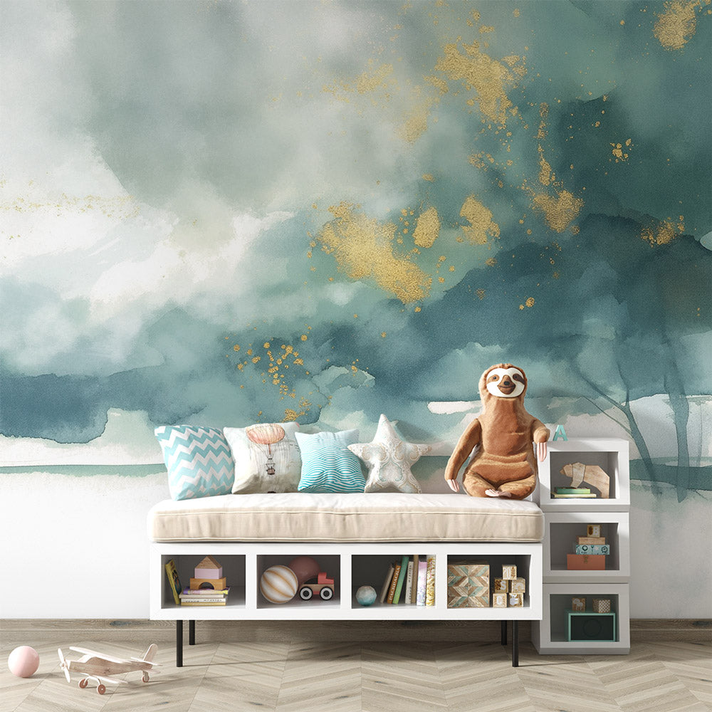 Art Deco Mural Wallpaper | Green and Gold Paint — WonderMural