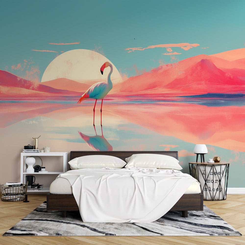 Mural Wallpaper Collage | Pink Flamingo and Sun — WonderMural