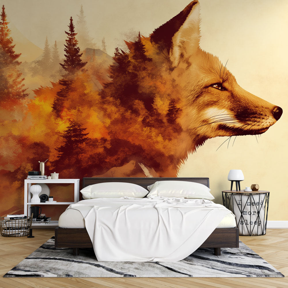 Mural Wallpaper Collage | Fox and Pine Forest — WonderMural