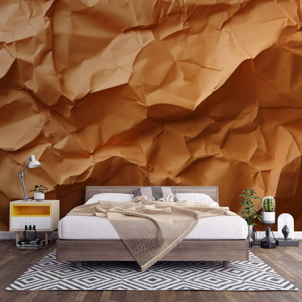 Crumpled Paper Effect Mural Wallpaper | Terracotta — WonderMural