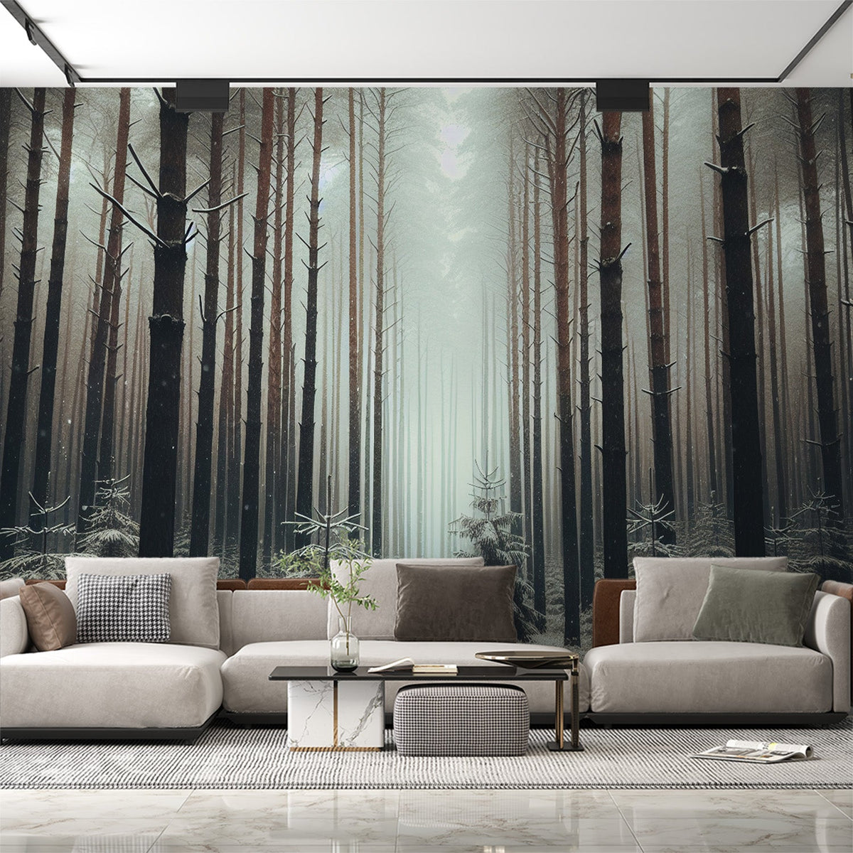 Snowy Forest Mural Wallpaper | Snow-covered Winter Fir Trees — WonderMural