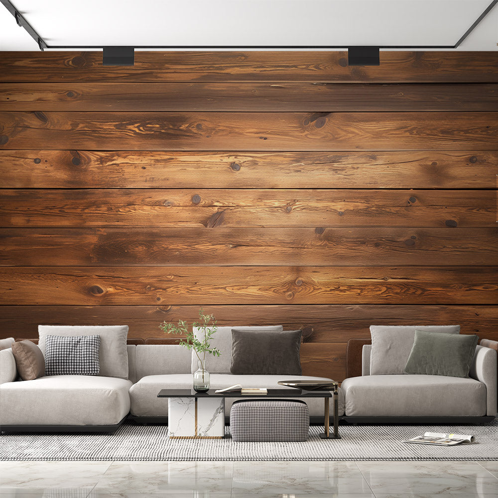 Dark Wood Effect Mural Wallpaper | Horizontal Planks — WonderMural