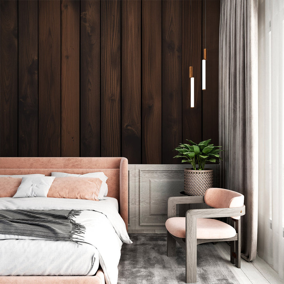 Dark Brown Wood Effect Mural Wallpaper | Vertical — WonderMural