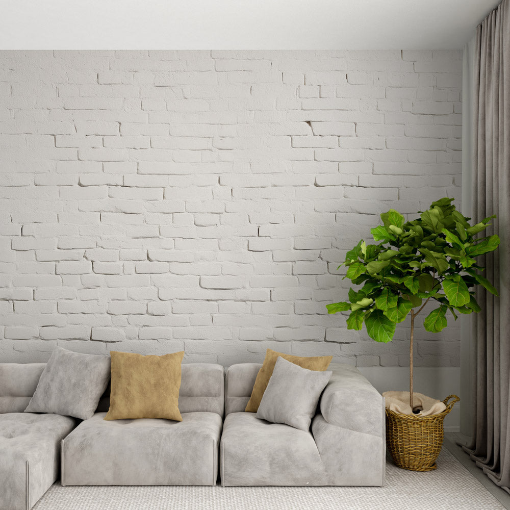 White Brick Effect Mural Wallpaper | Shadows and Texture — WonderMural