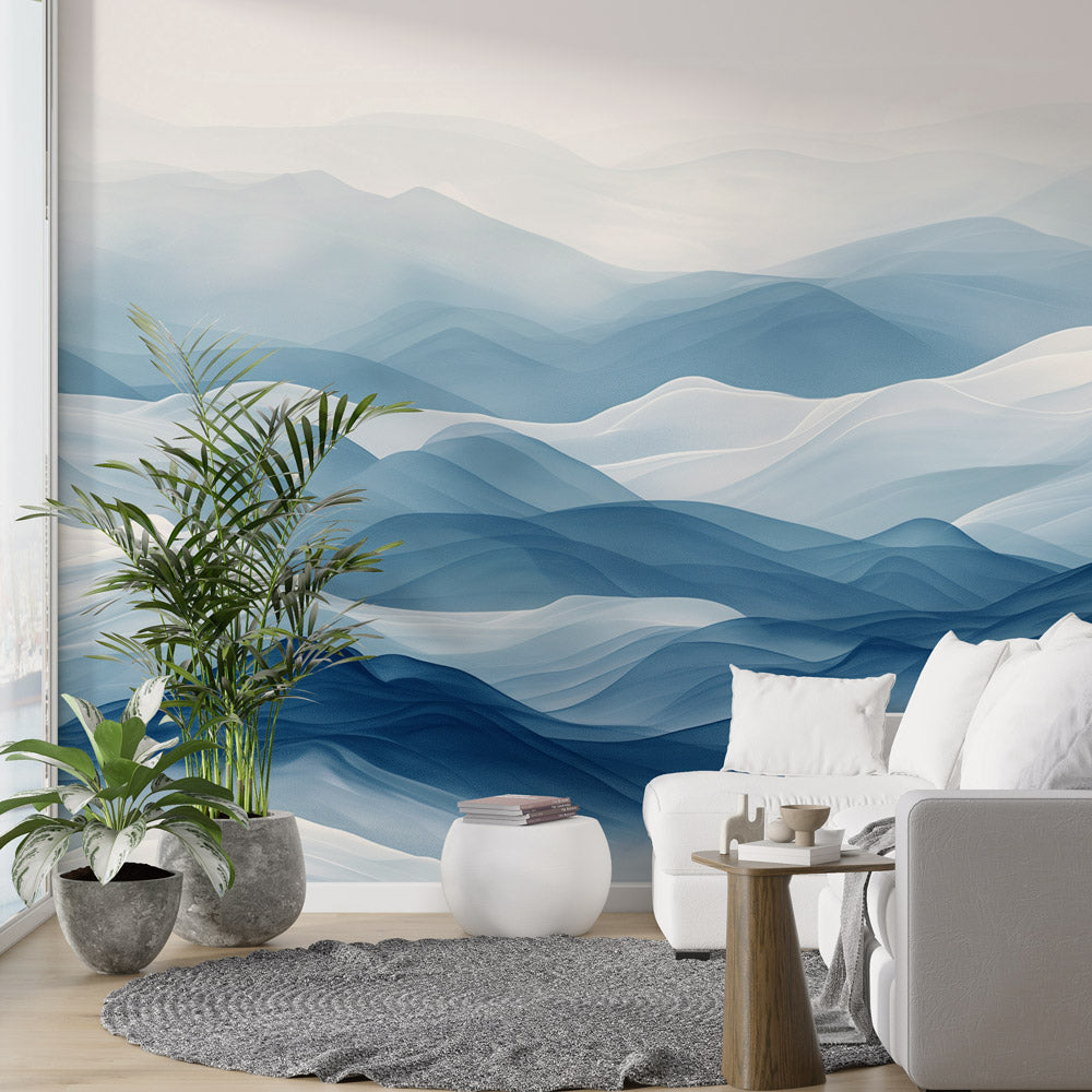 Japandi Tapet | Vågor med nyanser av blått— WonderMural