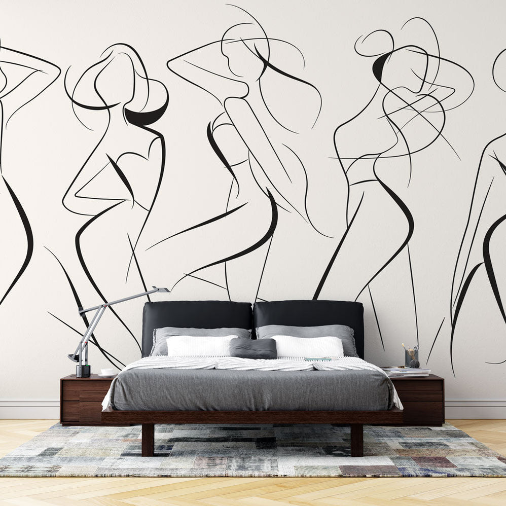 Line Art Mural Wallpaper | Line and Drawing - Contemporary Art Deco ...