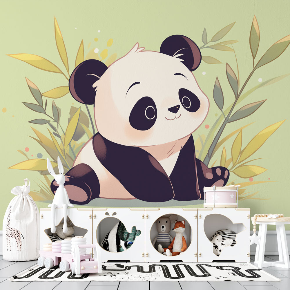 Panda Mural Wallpaper | Olive Green — WonderMural