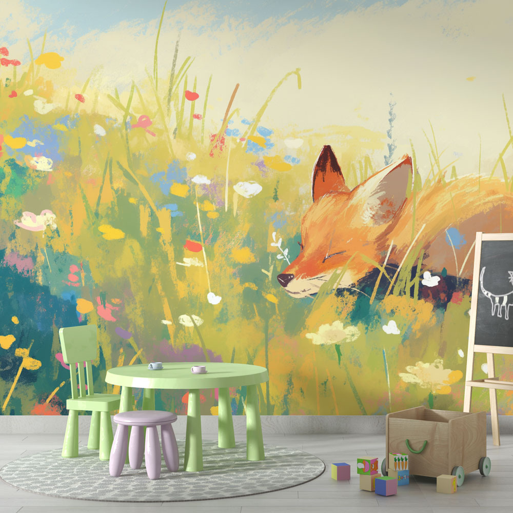 Fox Mural Wallpaper | Pastel Paint — WonderMural