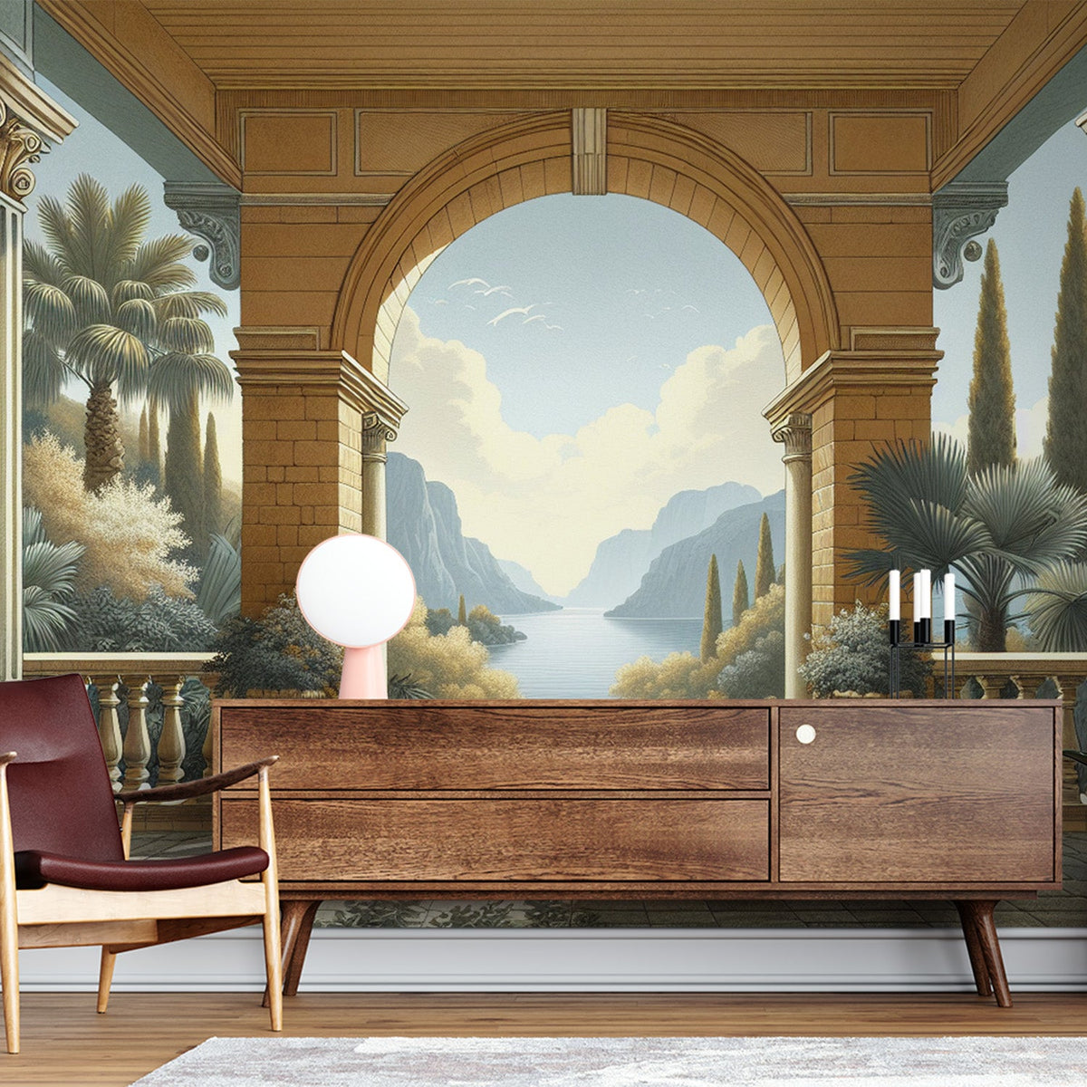 Optical Illusion Mural Wallpaper | Blue and Yellowish Arched Mediterra — WonderMural