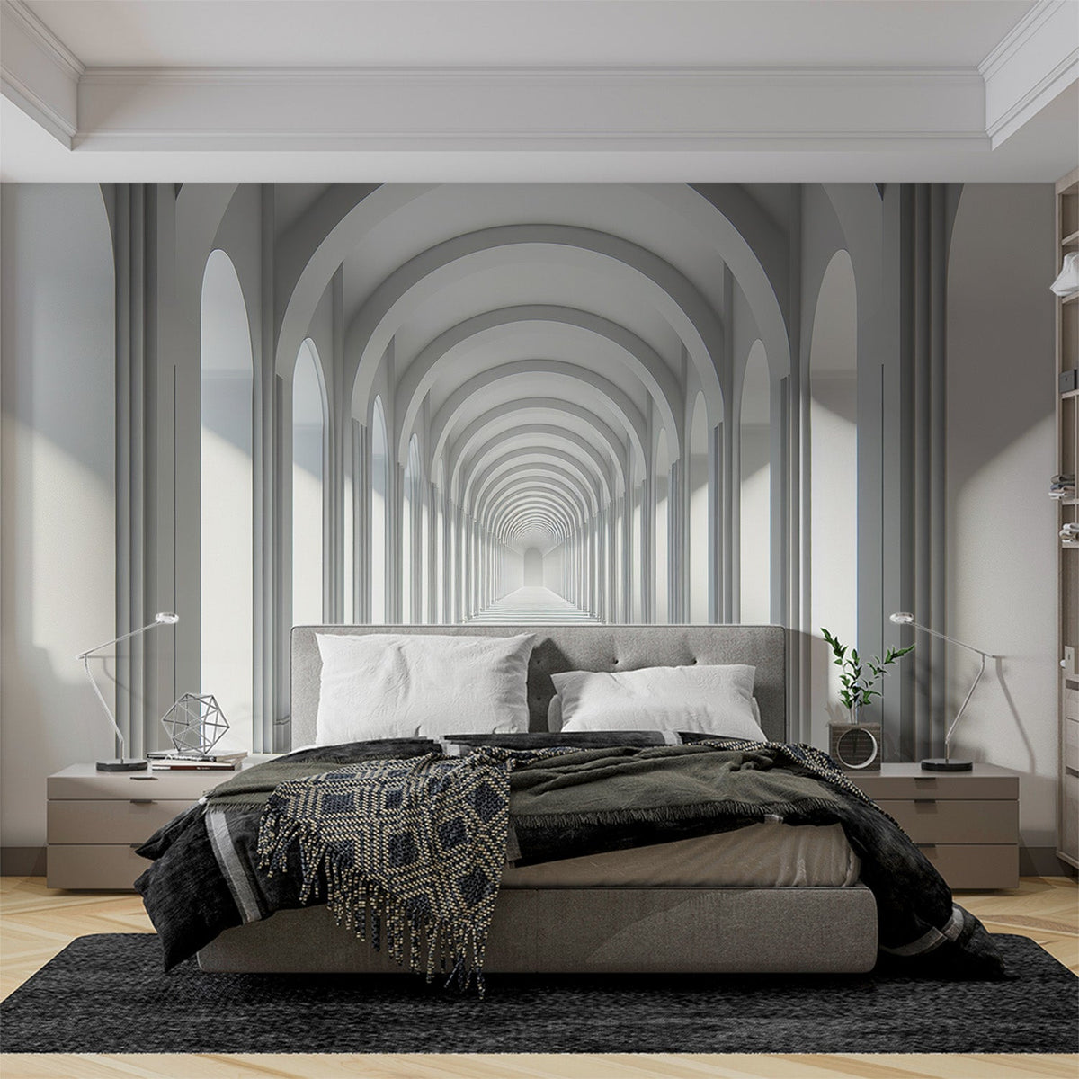 Mural Wallpaper Optical Illusion | Deep Arch in Intense White — WonderMural