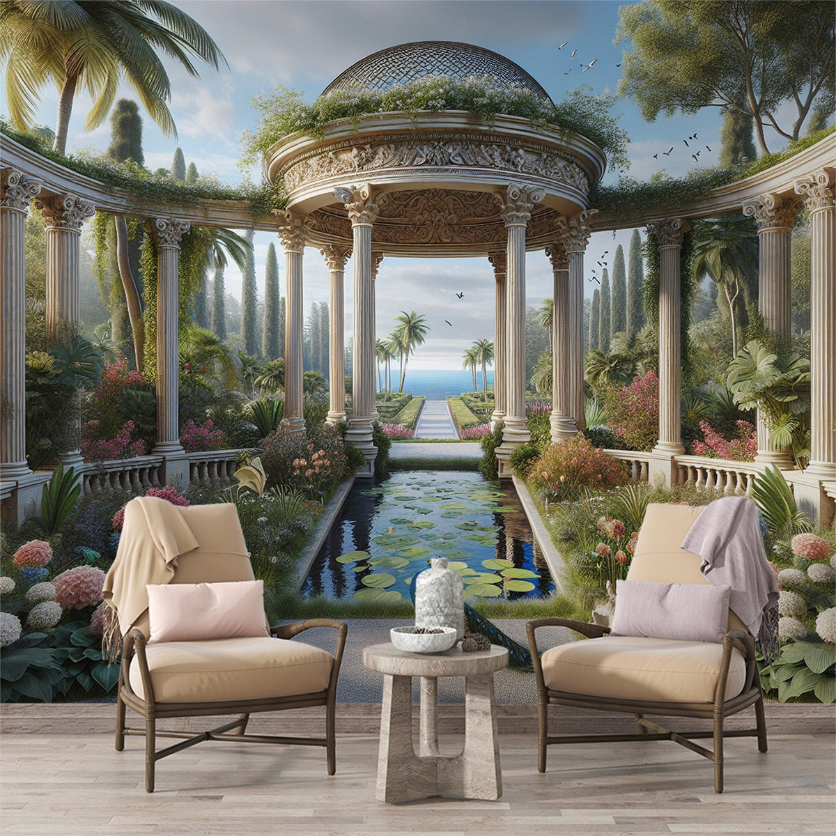 Mural Wallpaper Optical Illusion | Water feature in an ancient and blo ...