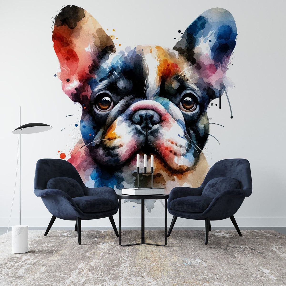 Watercolor Mural Wallpaper | Colorful French Bulldog — WonderMural