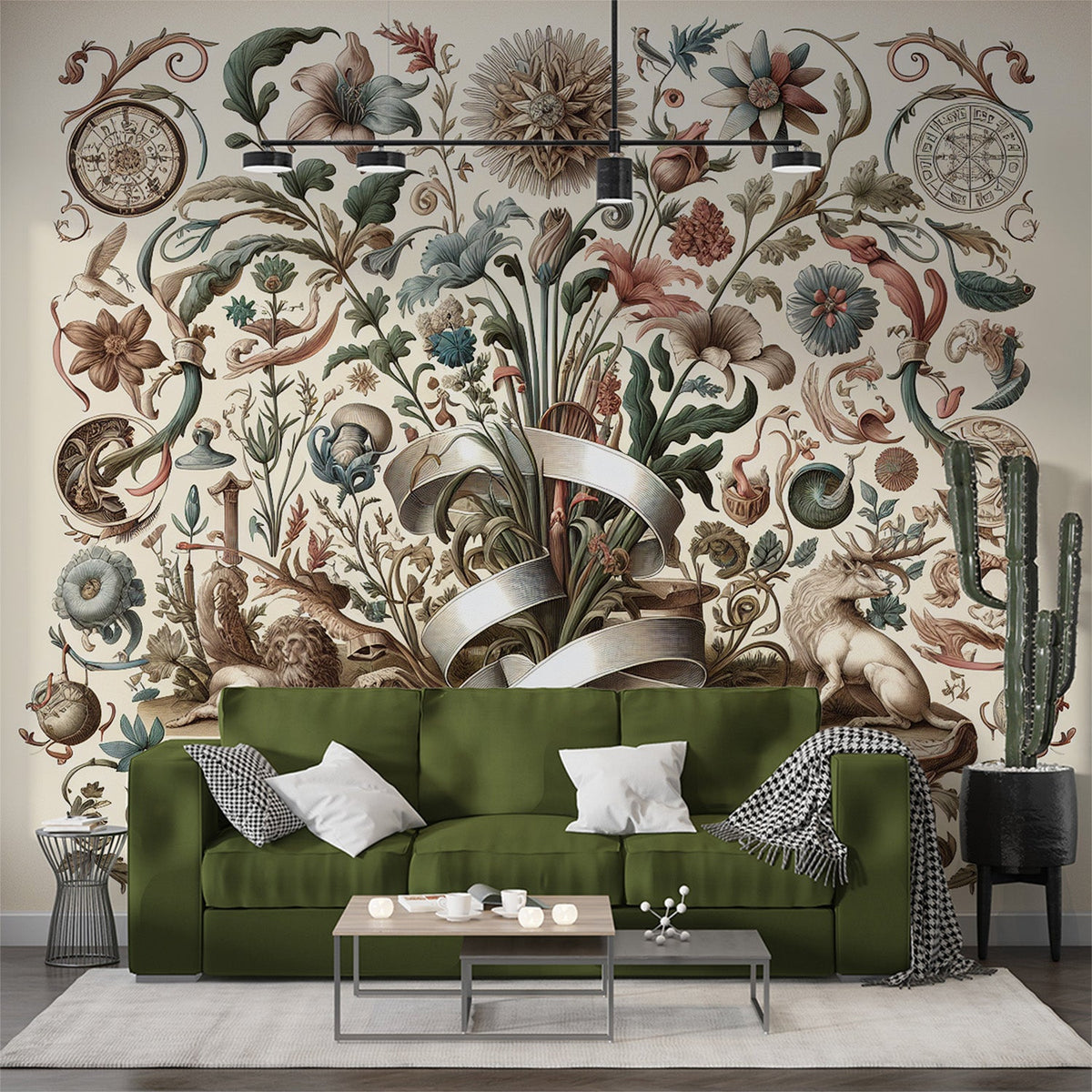 Art Deco Mural Wallpaper | Vintage Foliage and Abstract Shapes ...
