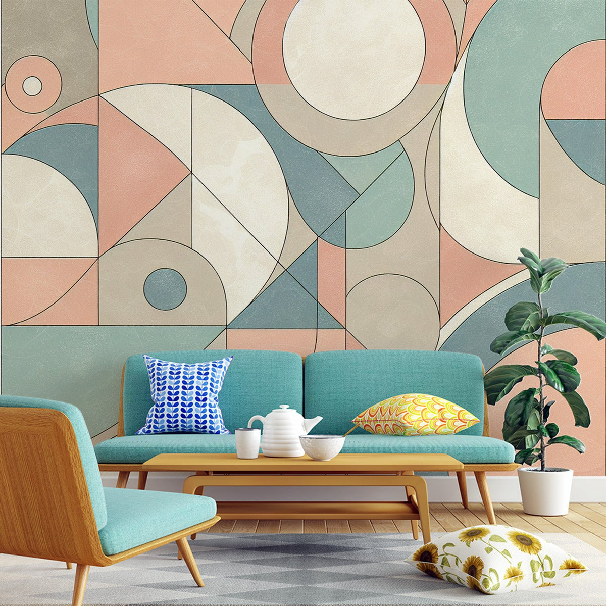 Art Deco Mural Wallpaper | Multicolored Abstract Shape — WonderMural