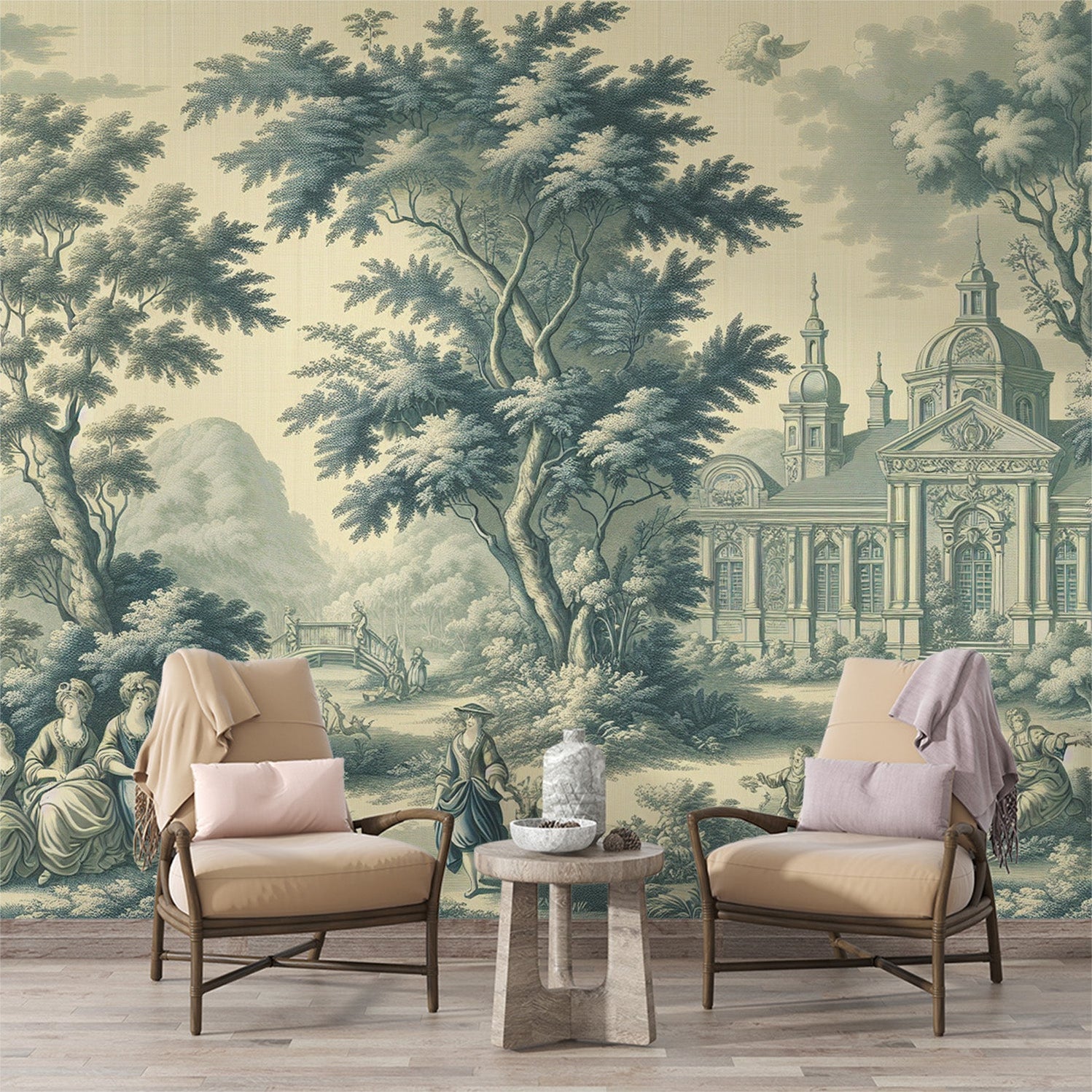 Papel de parede Mural Art Deco | Estilo Toile de Jouy com Edifício Rea ...
