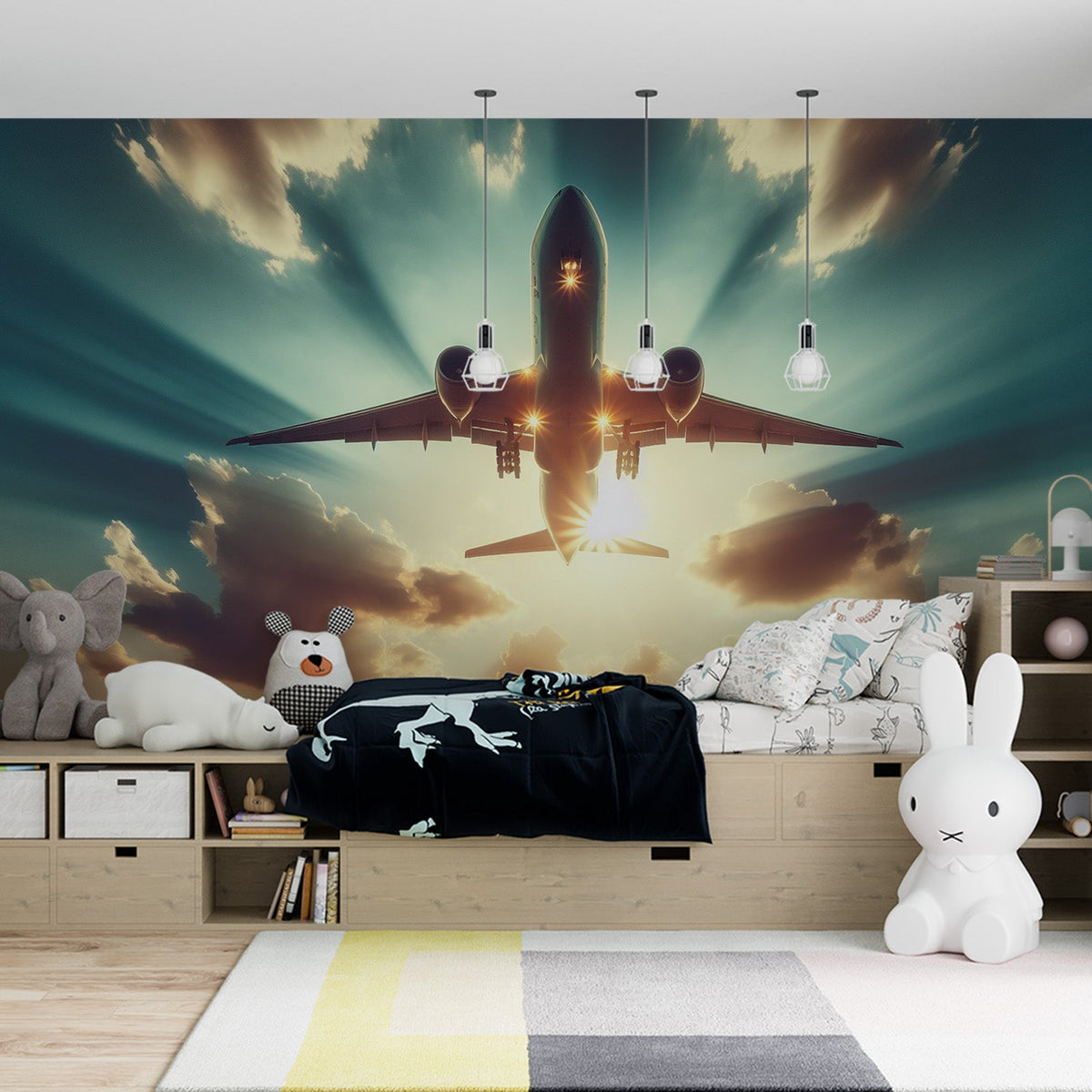 Airplane Mural Wallpaper | Takeoff with Sun Crossing — WonderMural