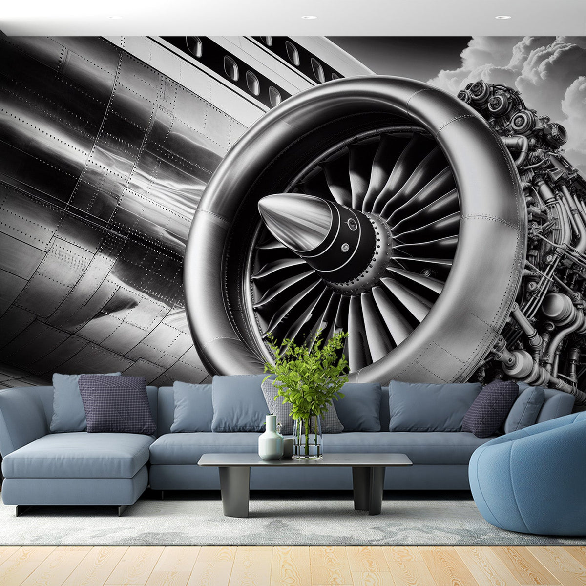 Airplane Mural Wallpaper | Enormous Disassembled Jet Engines — WonderMural