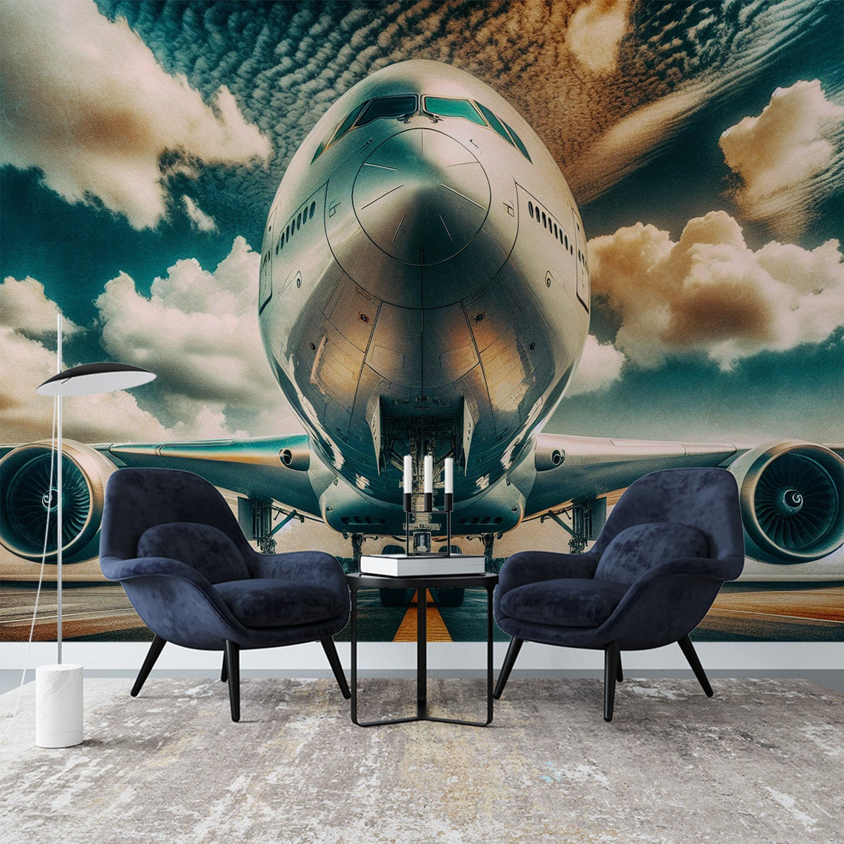 Mural Wallpaper airplane | Impressive airplane on its runway — WonderMural