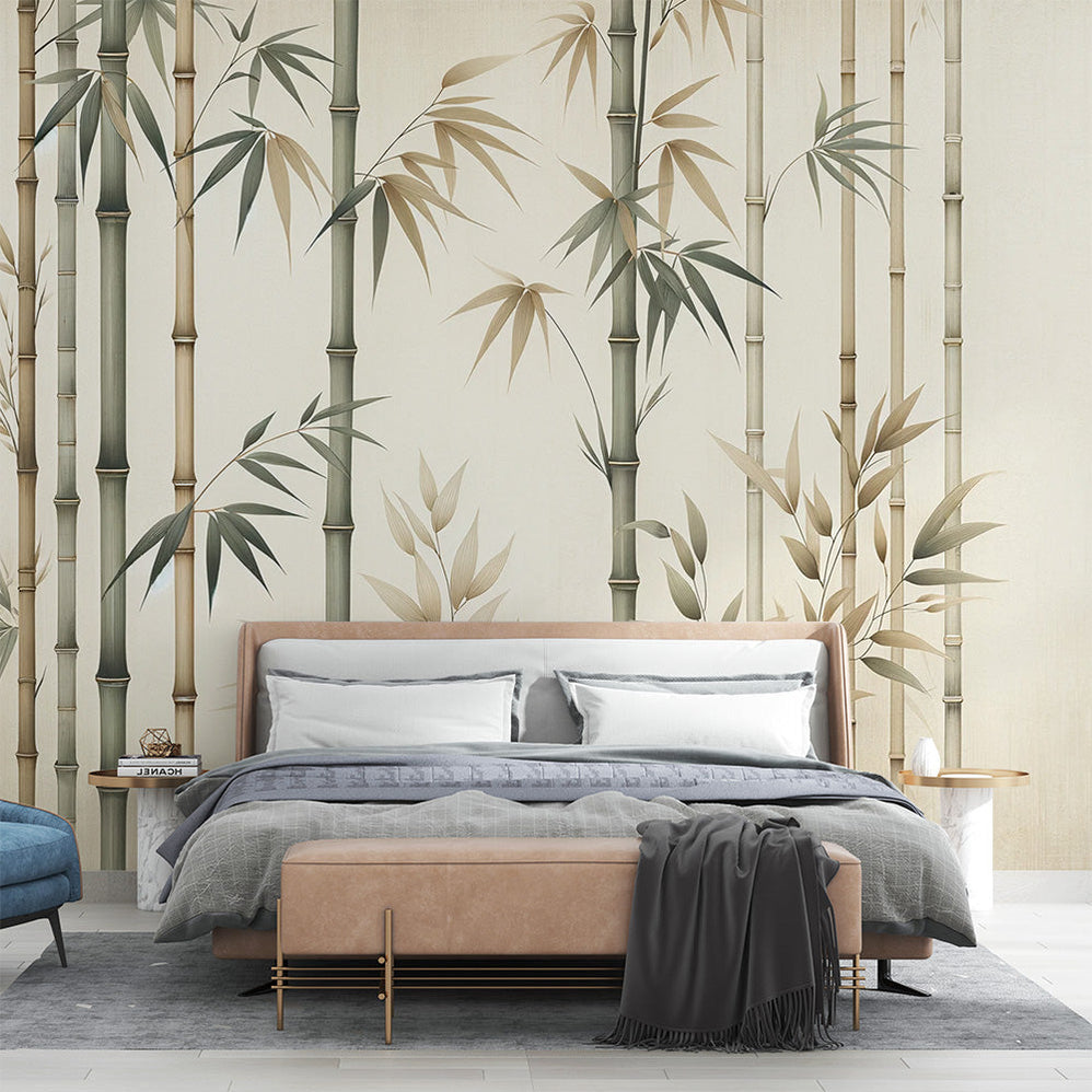 Bamboo Mural Wallpaper | Bamboo Stems and Green Foliage — WonderMural