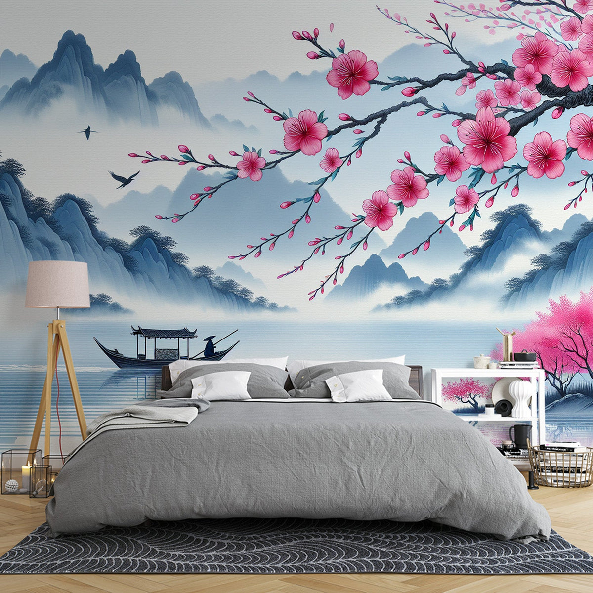 Japanese Cherry Blossom Mural Wallpaper | Zen and Mountainous Landscap ...