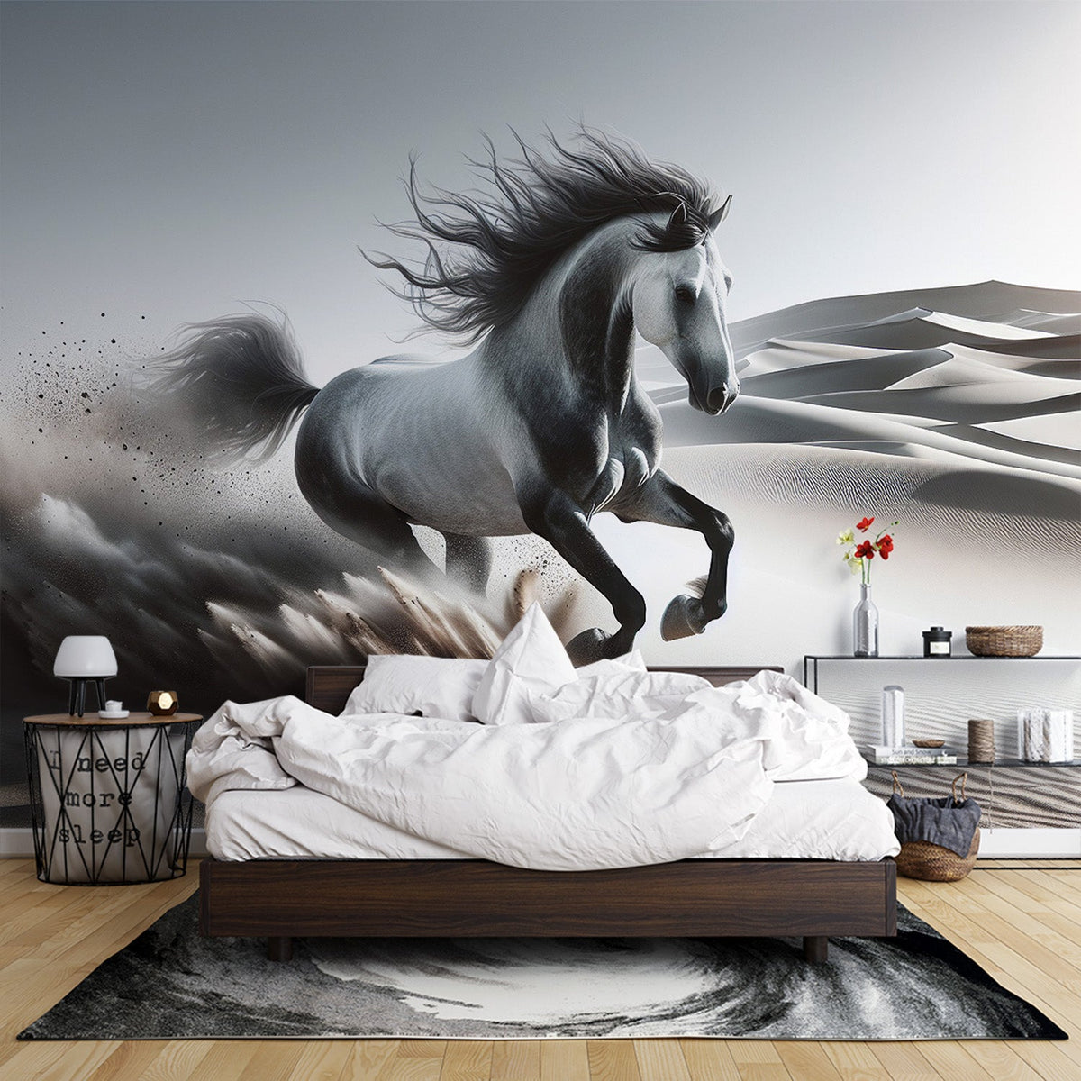 Horse Mural Wallpaper | Large White Horse in the Desert Dunes — WonderMural