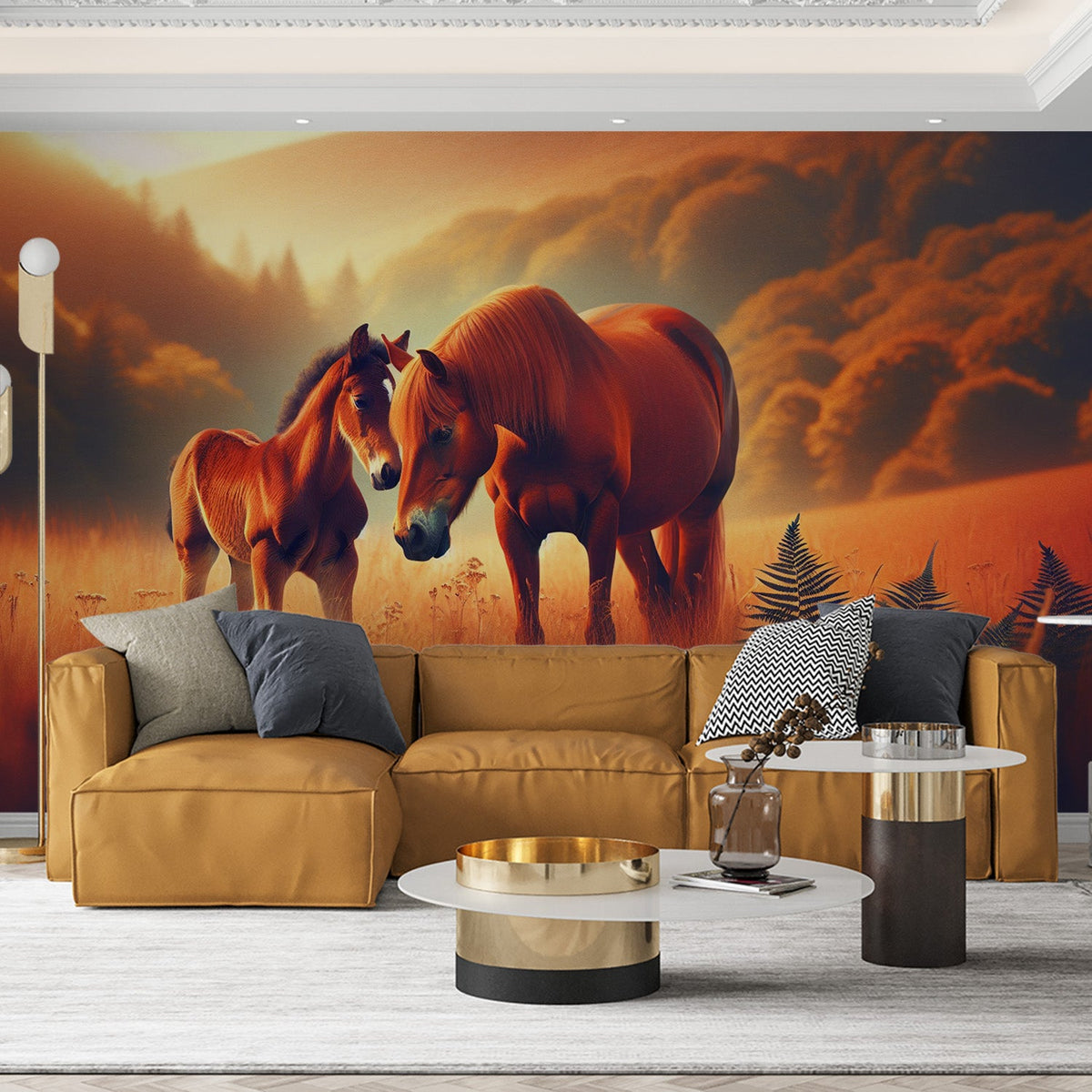 Horse Mural Wallpaper | Mother and Her Foal in Nature — WonderMural