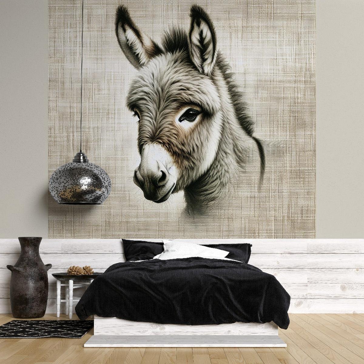 Horse Mural Wallpaper | Donkey Head on Canvas Background — WonderMural