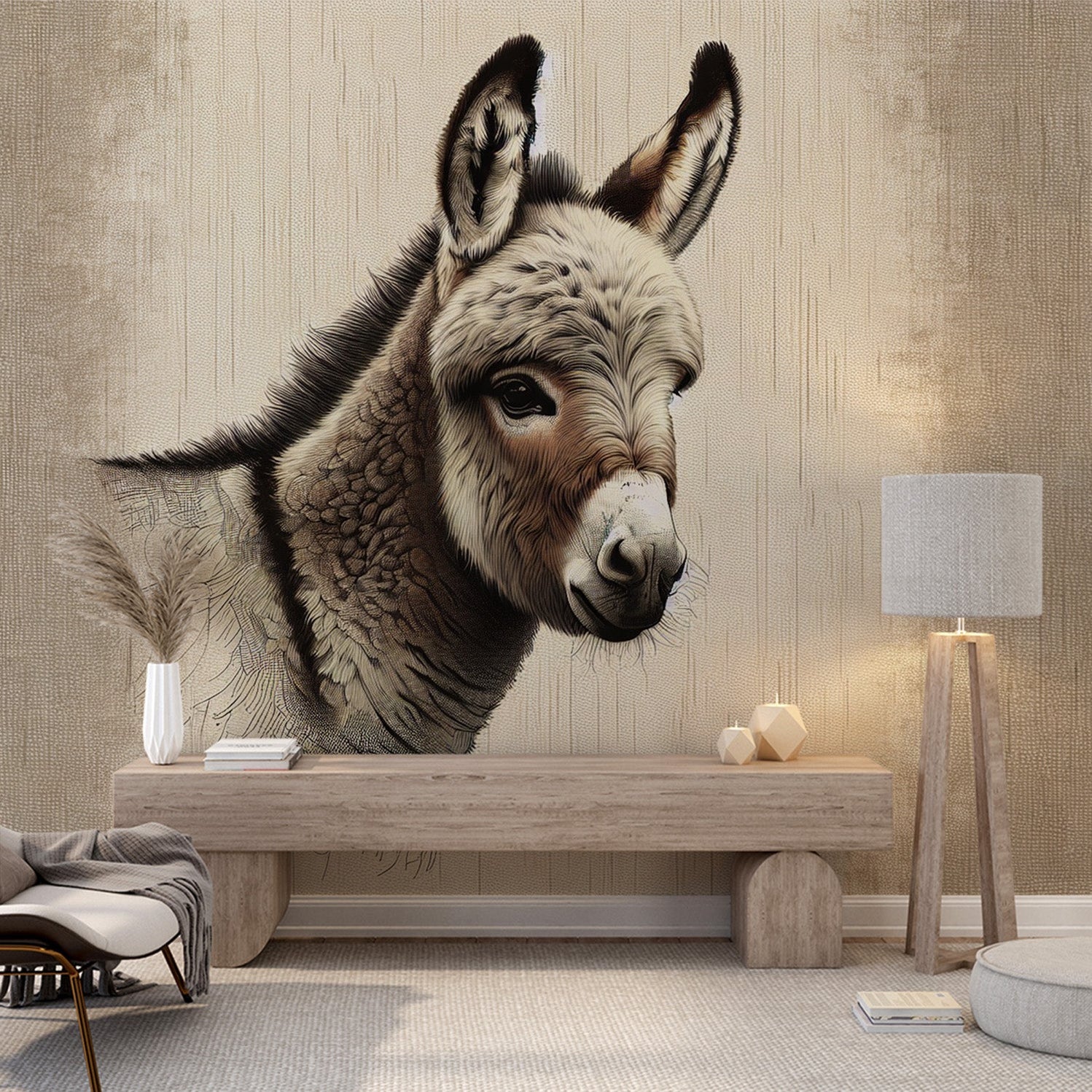 Horse Mural Wallpaper | Donkey Head on Burlap-Style Background ...