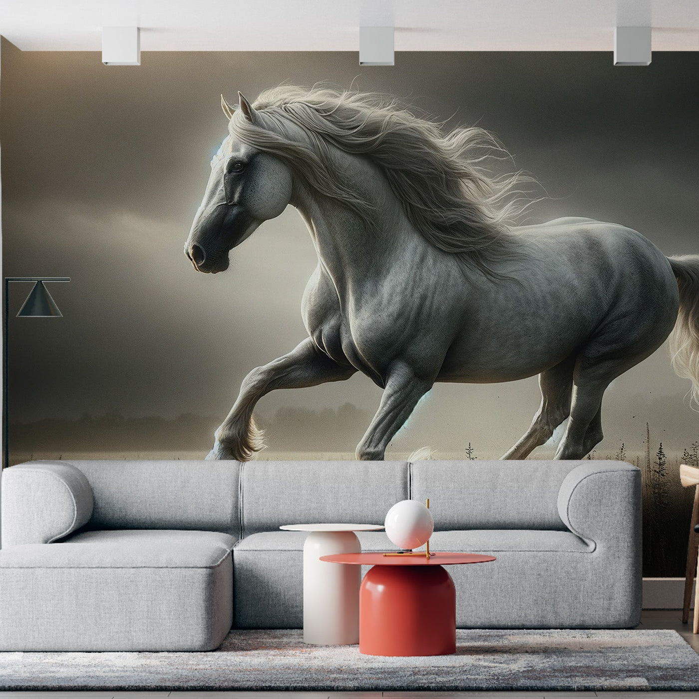 White Horse Mural Wallpaper | Muscular Running — WonderMural